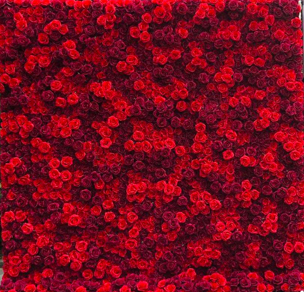 8’x8’ Red Flower Backdrop – Milla Event Rentals