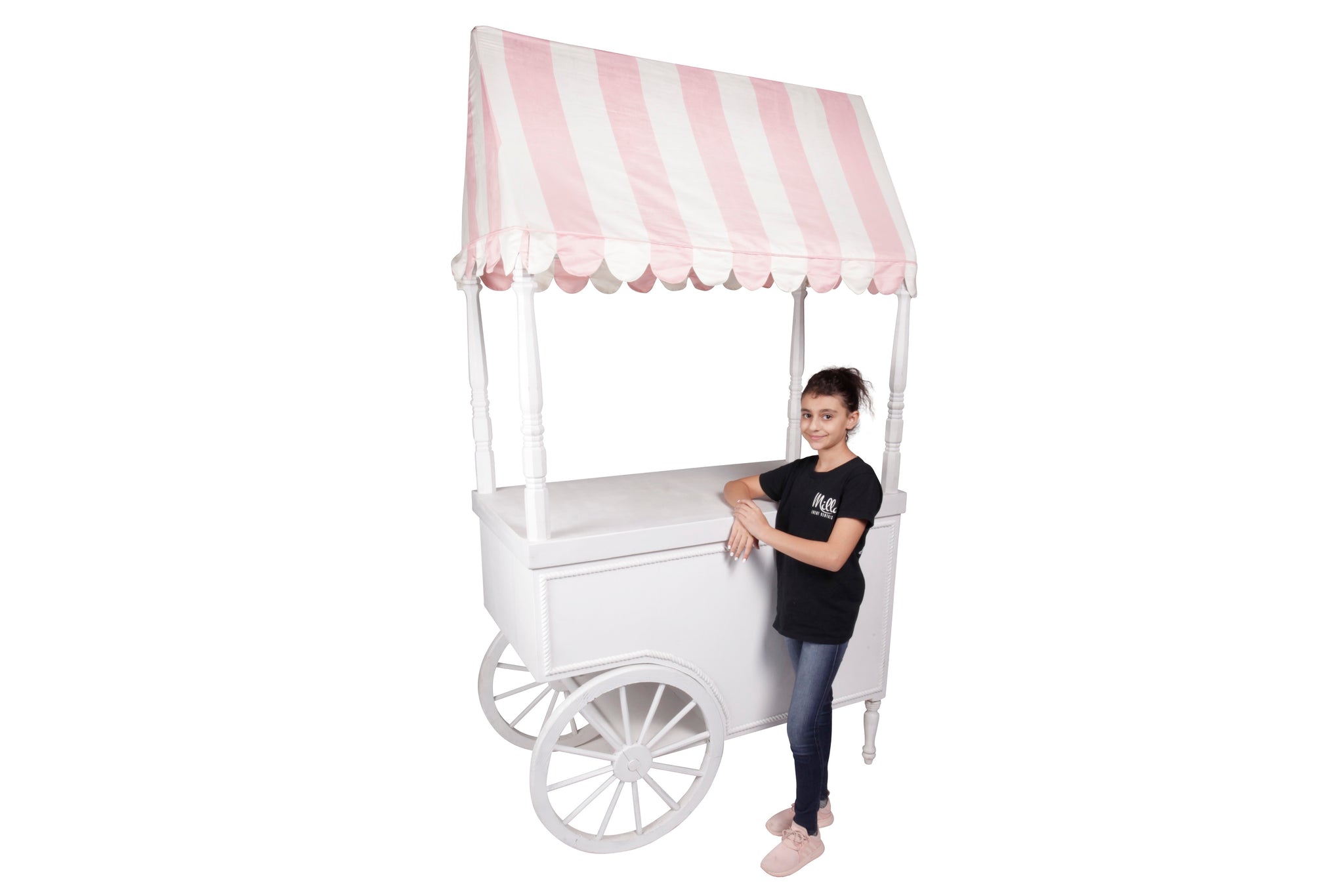 Pink and White Stripe Cart – Milla Event Rentals
